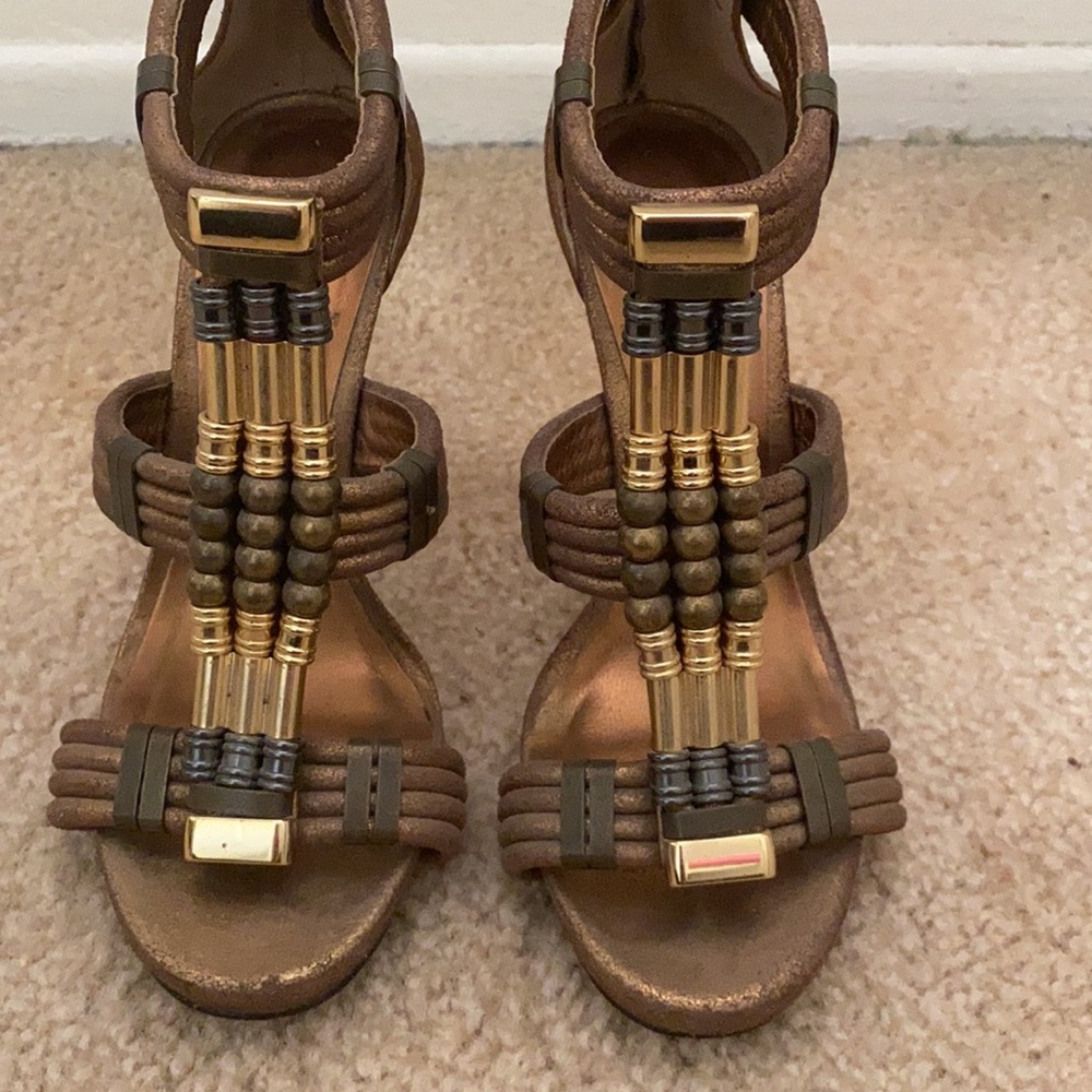 Tory Burch Bronze Zip-Back Sandals W/Gold, Bronze & G… - Gem